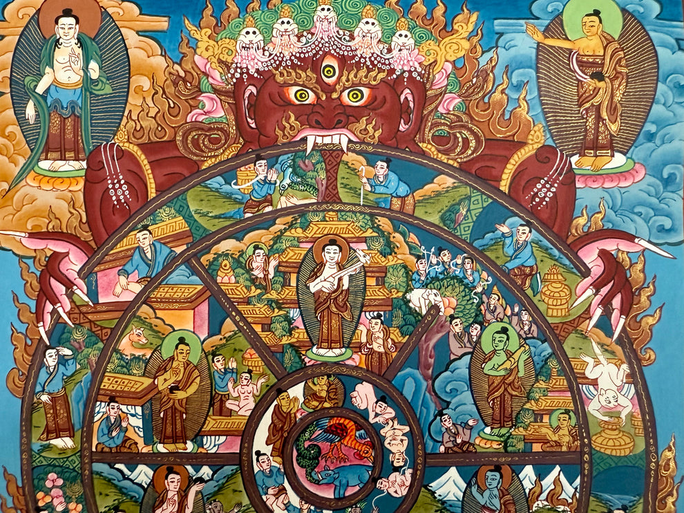 Wheel of Life Thangka - Blue Border - Tibet Shop Sydney